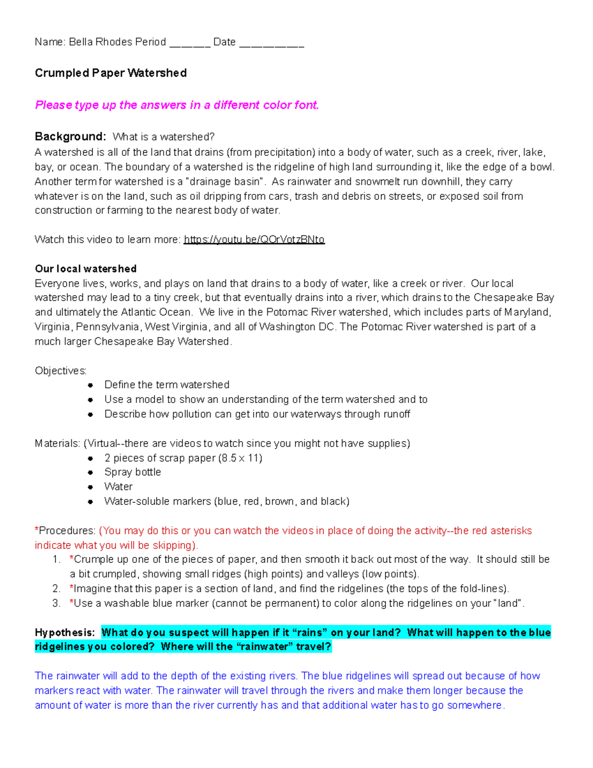 Copy of Crumpled Paper Watershed - Name: Bella Rhodes Period ...