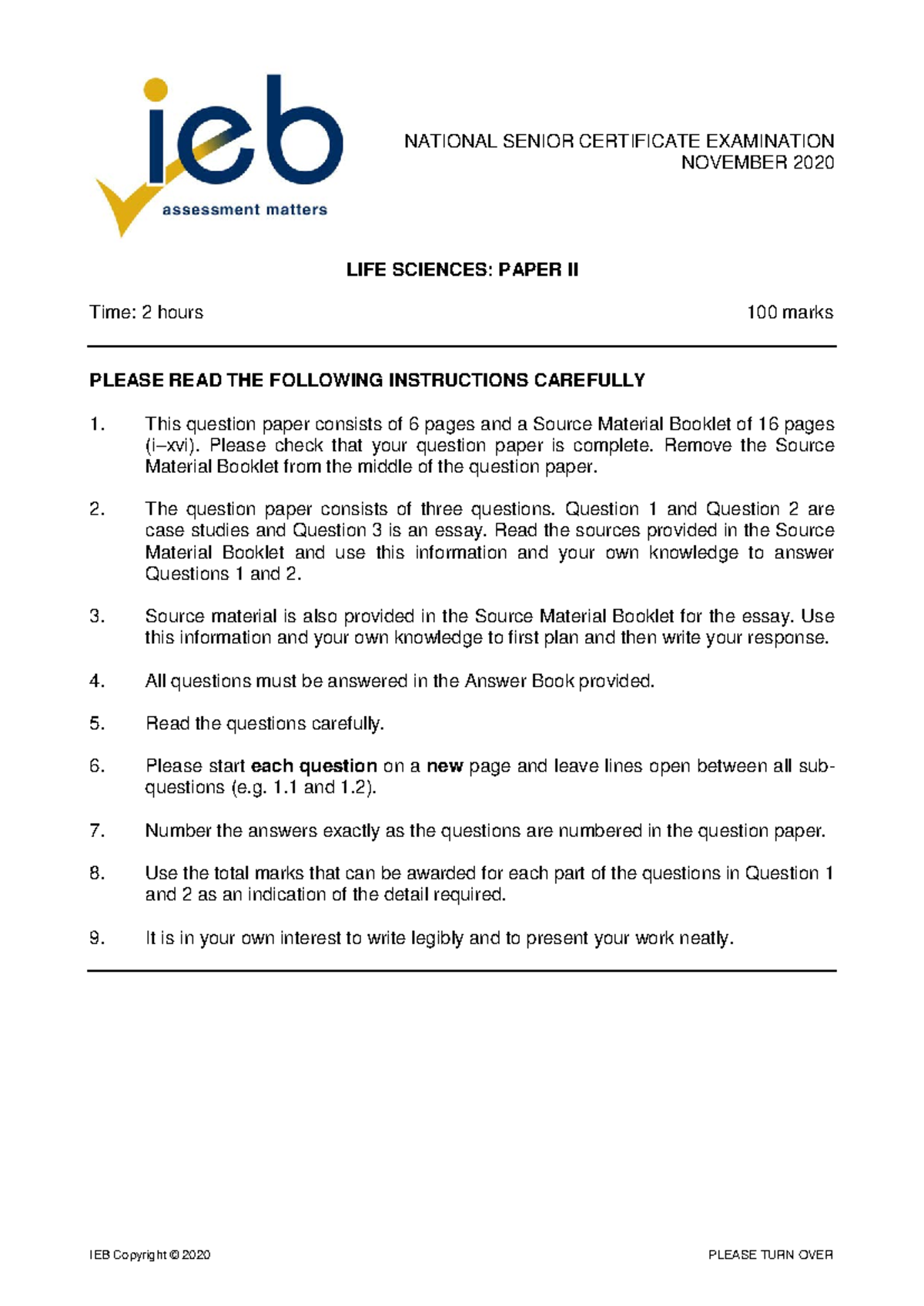 Life Science 2020 P2 - past paper - IEB Copyright © 2020 PLEASE TURN ...