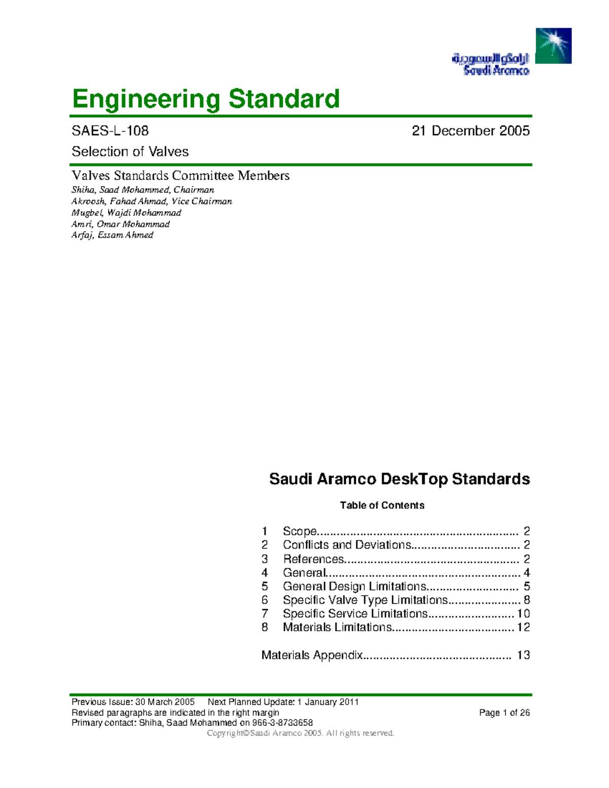 SAES-L-108 - Previous Issue: 30 March 2005 Next Planned Update: 1 ...