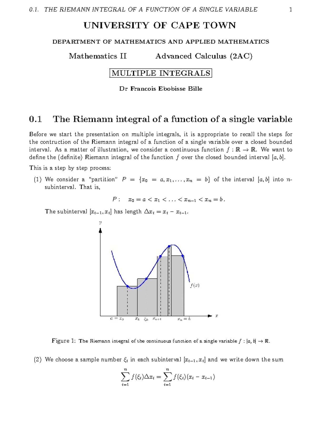 Multiple Integrals-I - course lecture notes by Dr Francois Ebobisse - 0 ...
