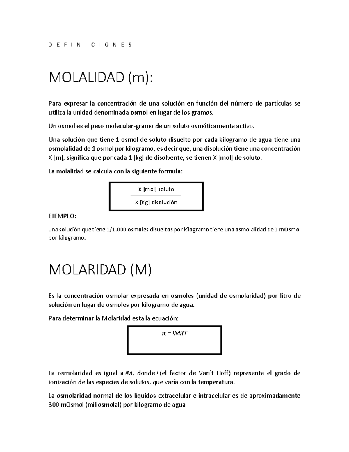 Molaridad Y Molalidad - D E F I N I C I O N E S MOLALIDAD (m): Para ...