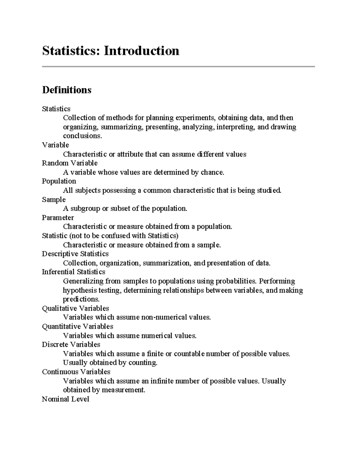 Statistics 3 - Statistics: Introduction Definitions Statistics ...