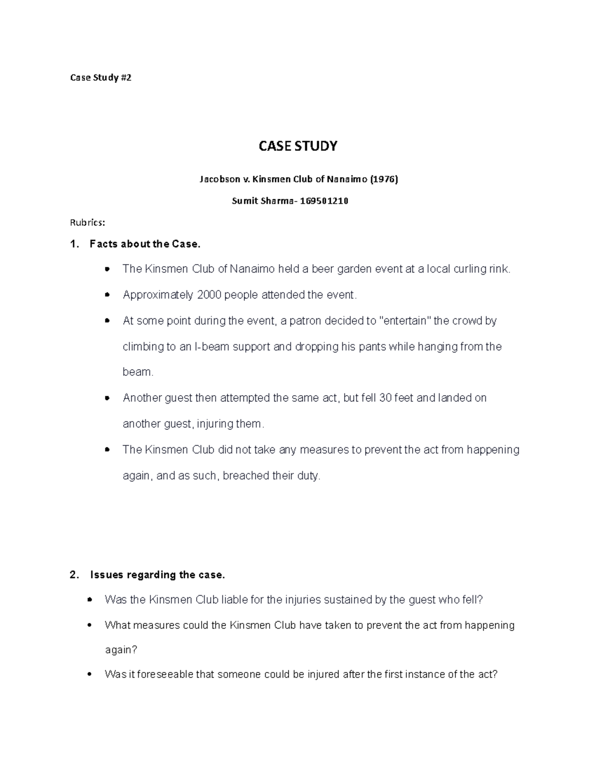 Case study 2 - Case Study CASE STUDY Jacobson v. Kinsmen Club of ...