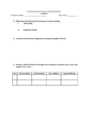 Activity 5 - DFC40243 SYSTEM ANALYSIS AND DESIGN Activity 5 STUDENT ...