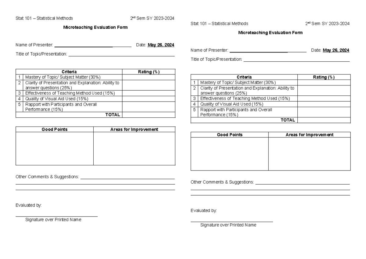 Microteaching evaluation form - Studocu