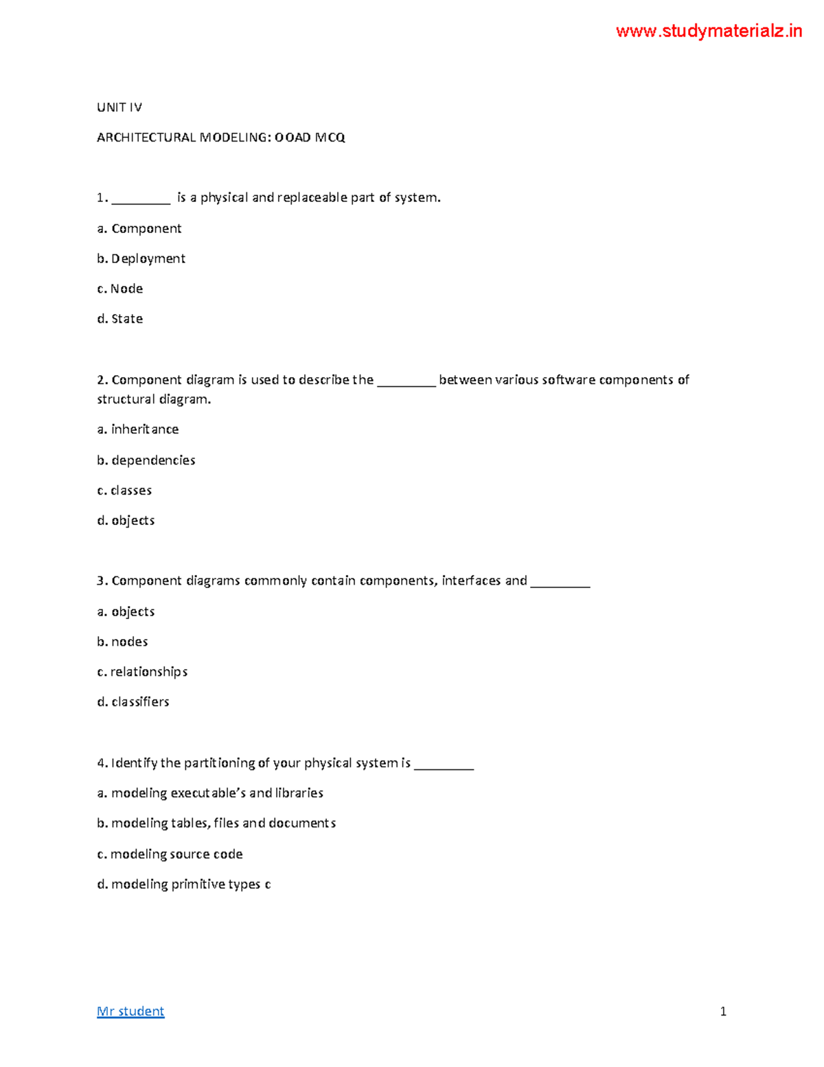 Object Oriented Analysis and Design - UNIT IV ARCHITECTURAL MODELING ...