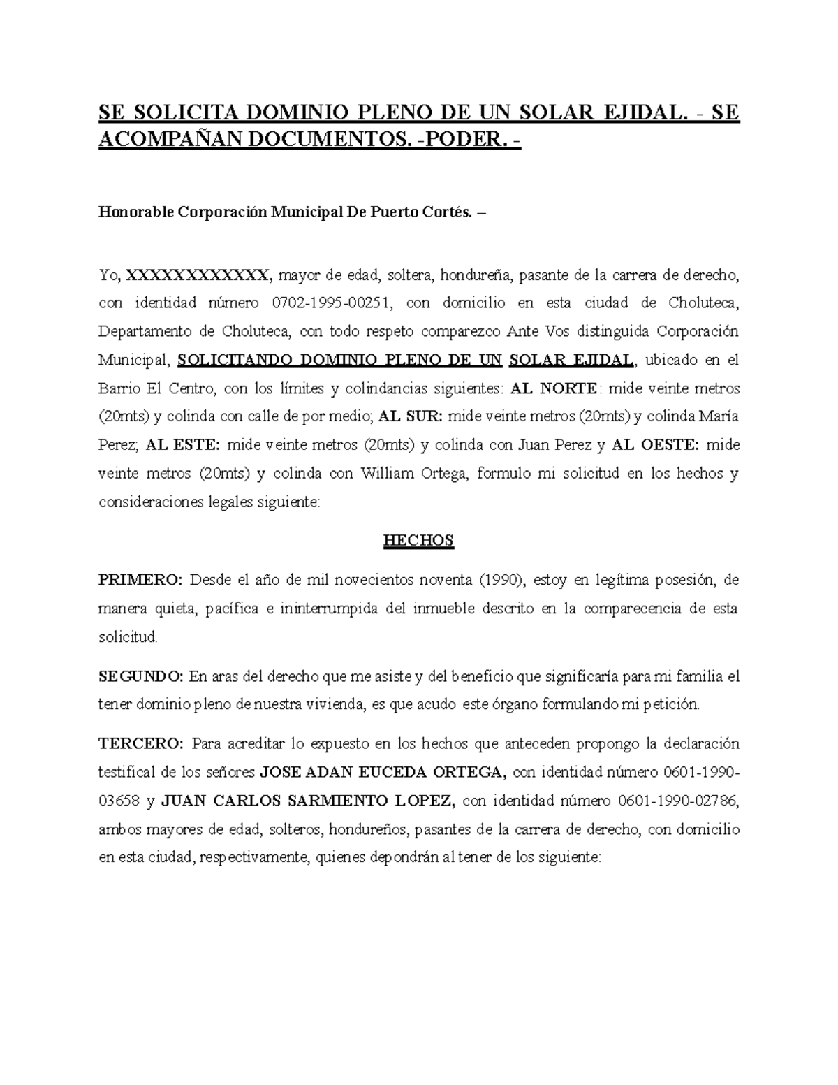 Se Solicita Dominio Pleno - SE SOLICITA DOMINIO PLENO DE UN SOLAR ...