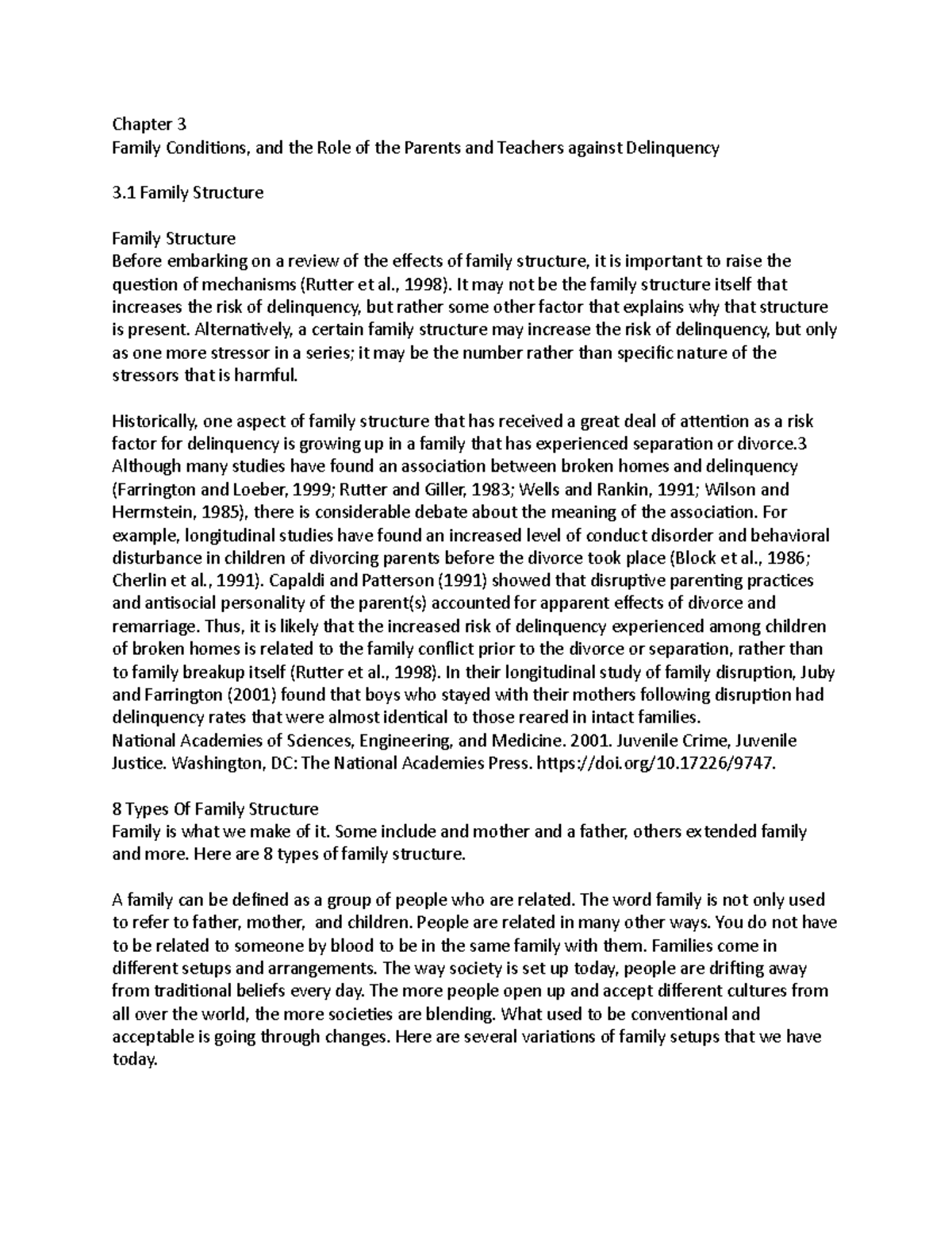 JD Chapter 3 - Chapter 3 Family Conditions, and the Role of the Parents ...