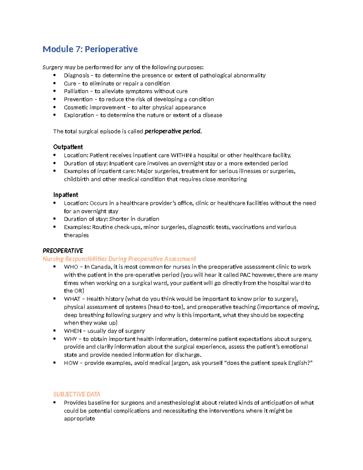 Module 7 Postoperative - Module 7: Perioperative Surgery may be ...