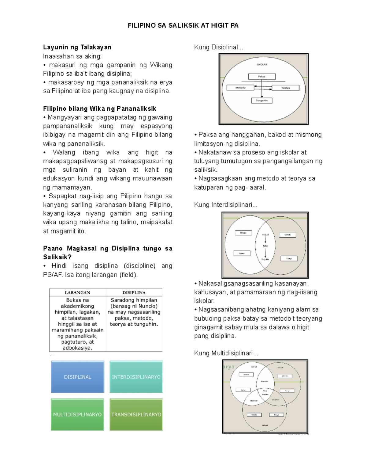 Filipino sa Saliksik at Higit Pa - Layunin ng Talakayan Inaasahan sa ...