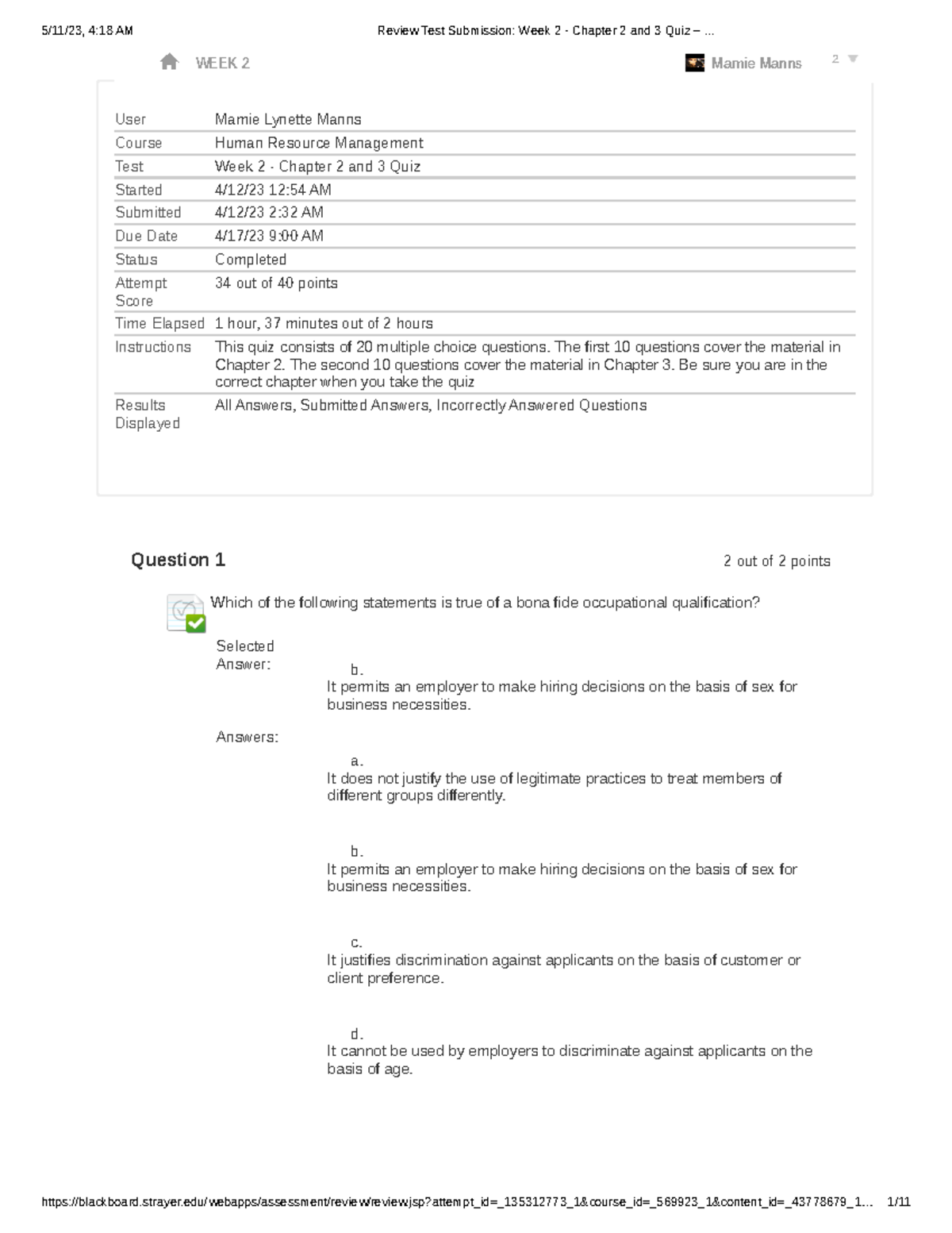 Bus310 Week 2 - Chapter 2 and 3 Quiz – - User Mamie Lynette Manns ...