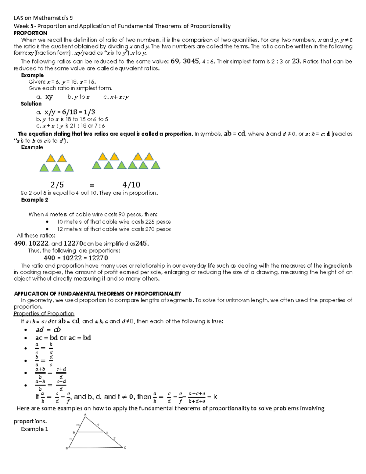 Proportion and Application of Fundamental Theorems of Proportionality ...