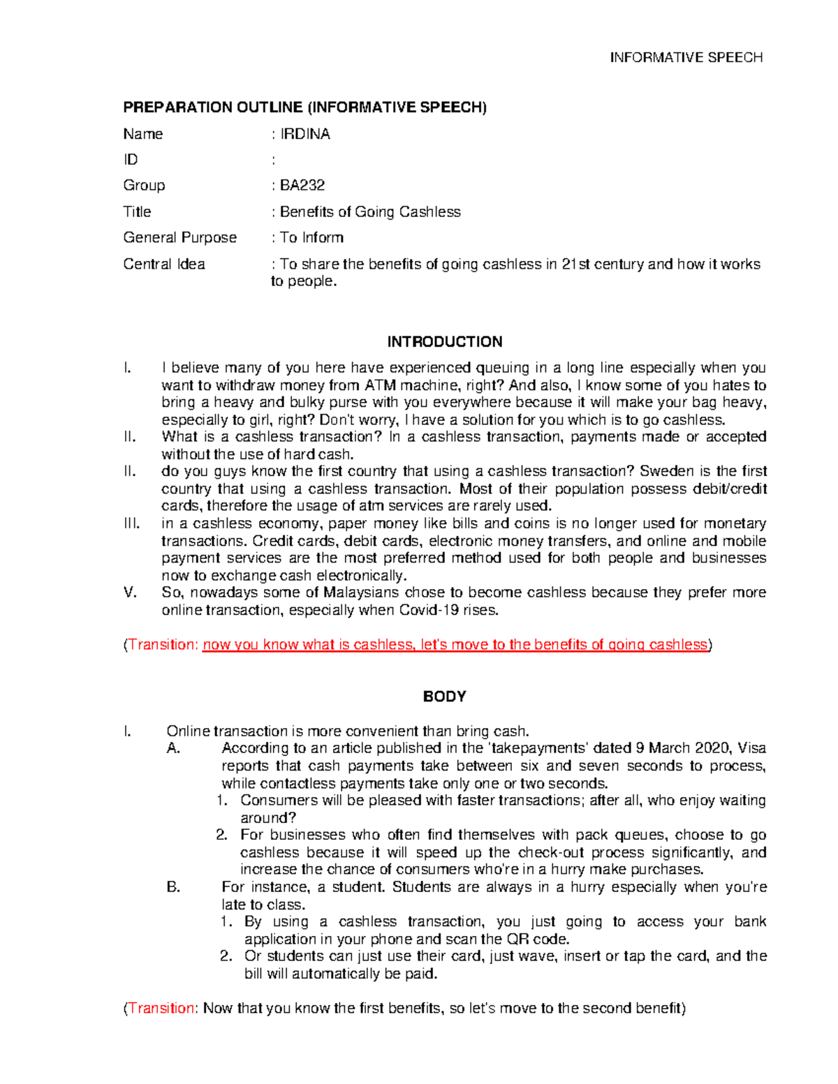 ELC590 IS Outline Template - INFORMATIVE SPEECH PREPARATION OUTLINE ...