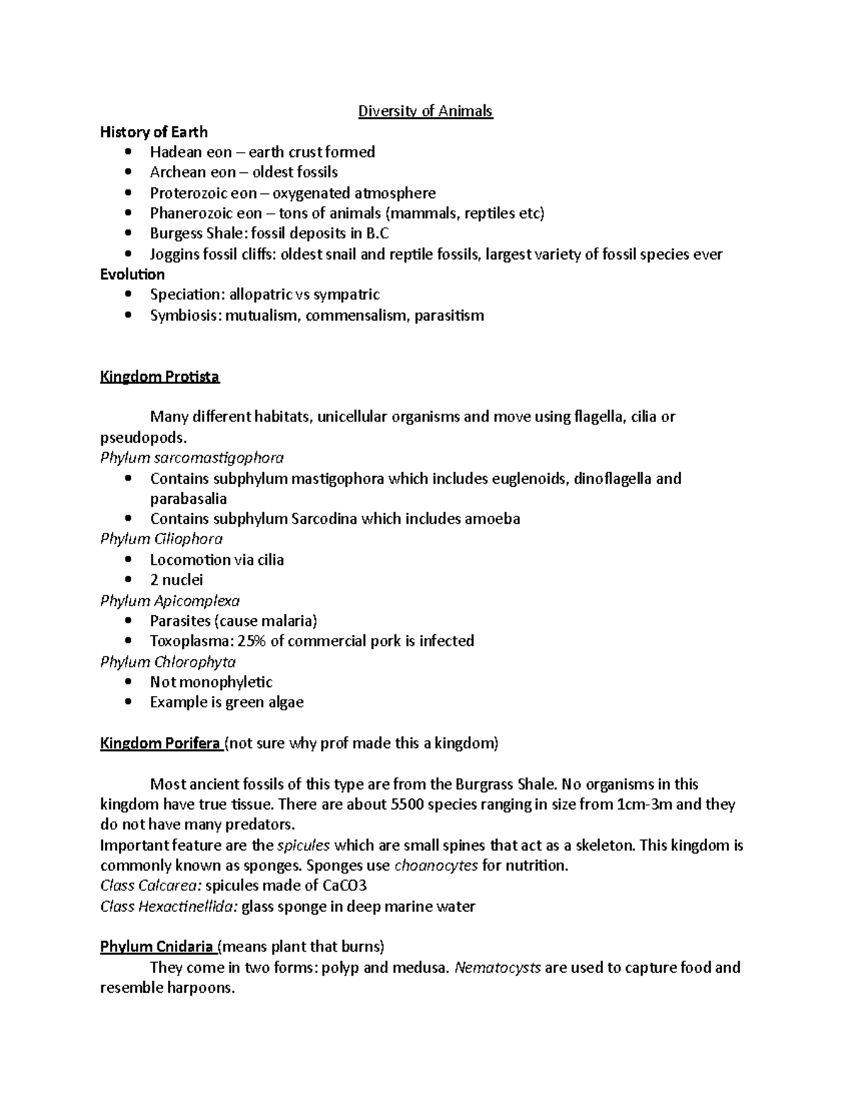 Diversity of Animals lectures 1-3 - Diversity of Animals History of ...