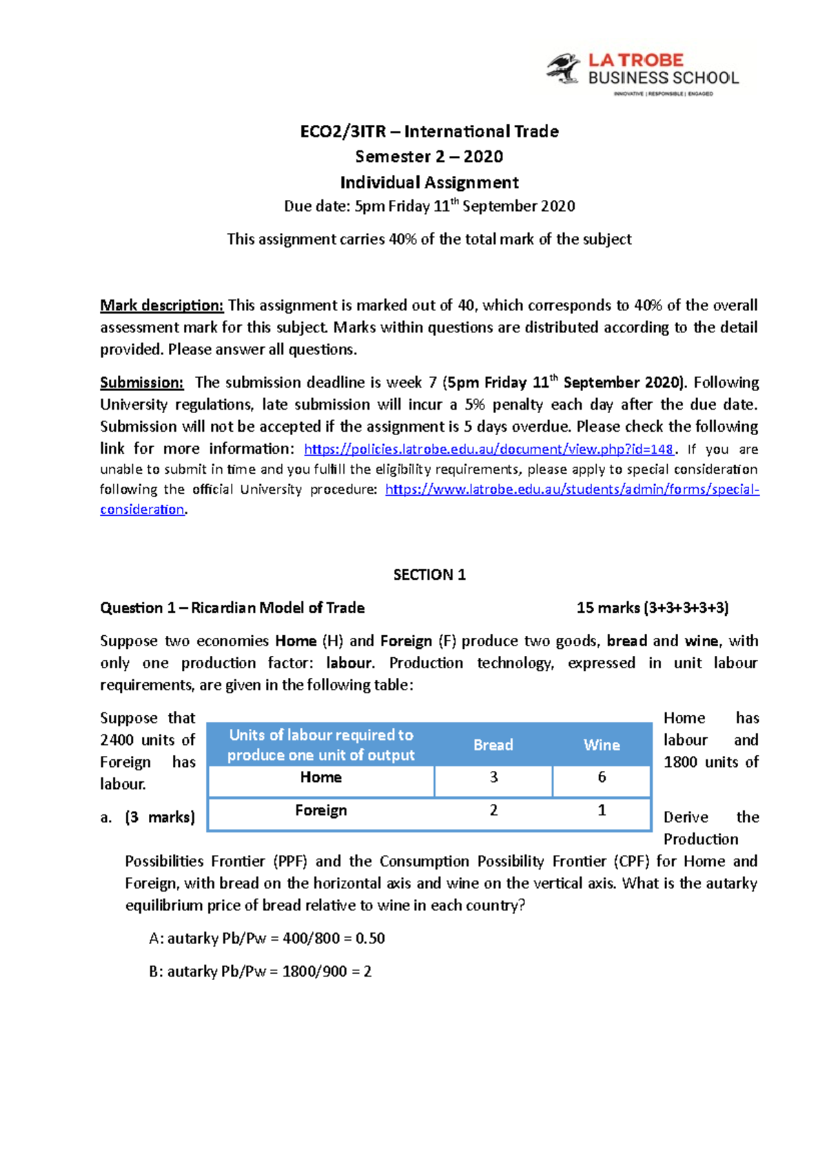International Trade 2020 Individual Assignment - ECO2/3ITR ...