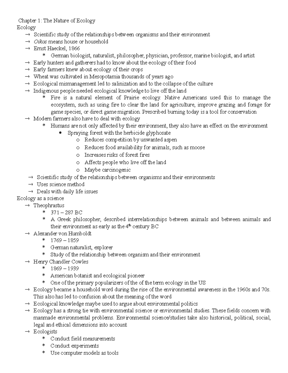 Ecology Notes Fall 2021 - Chapter 1: The Nature of Ecology Ecology ...