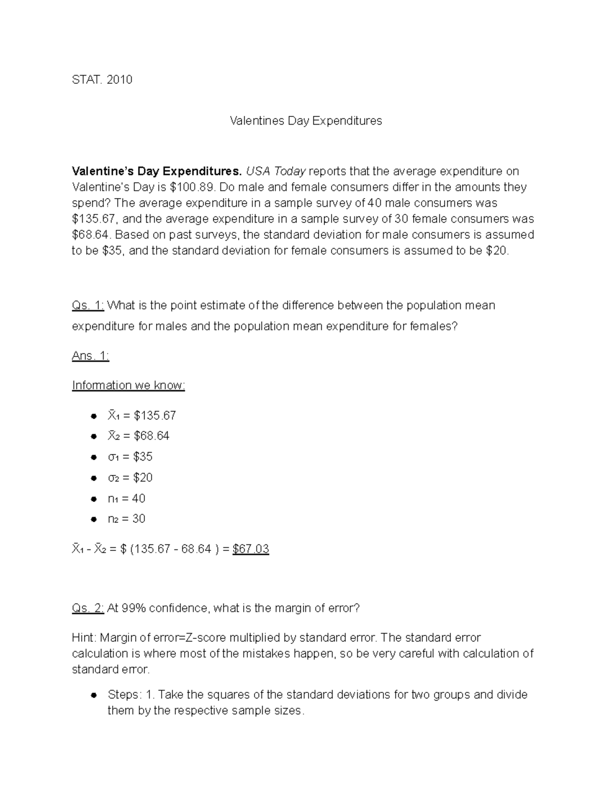 Chp. 10 Valentines Day Expenditures - STAT. 2010 Valentines Day ...