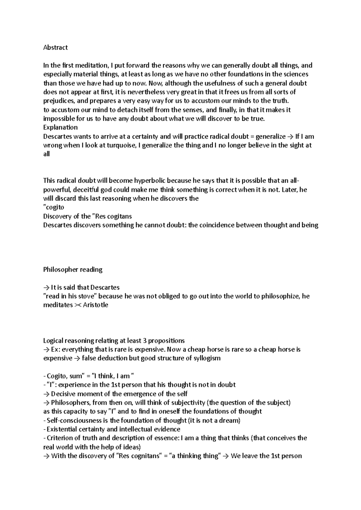 Abstract - Philo - Abstract In the first meditation, I put forward the ...