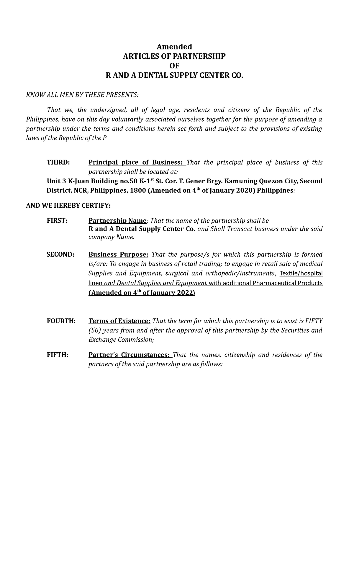 Amended- Article-OF- Partnership latest - Amended ARTICLES OF ...