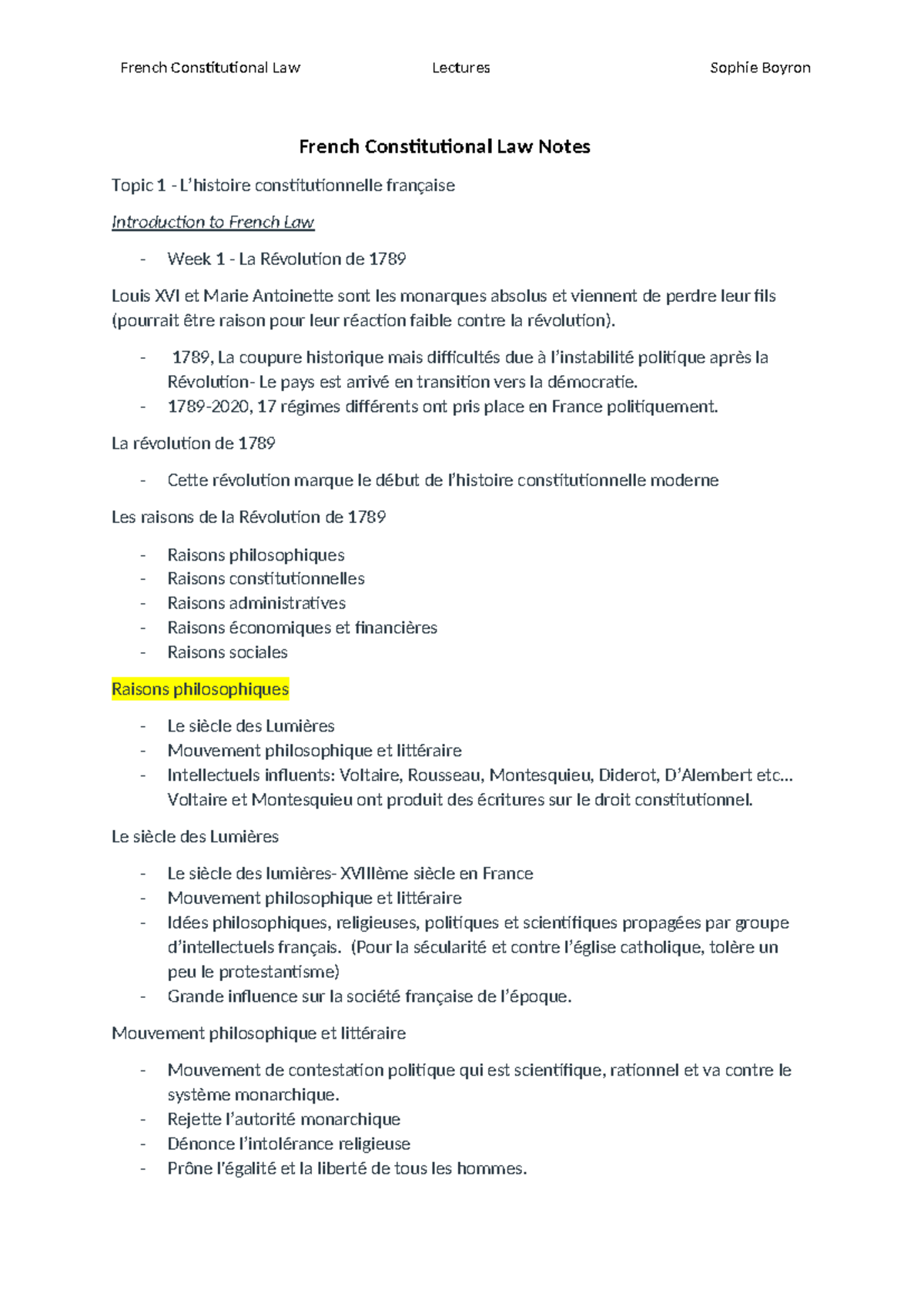 French Constitutional Lecture Law notes - French Constitutional Law ...