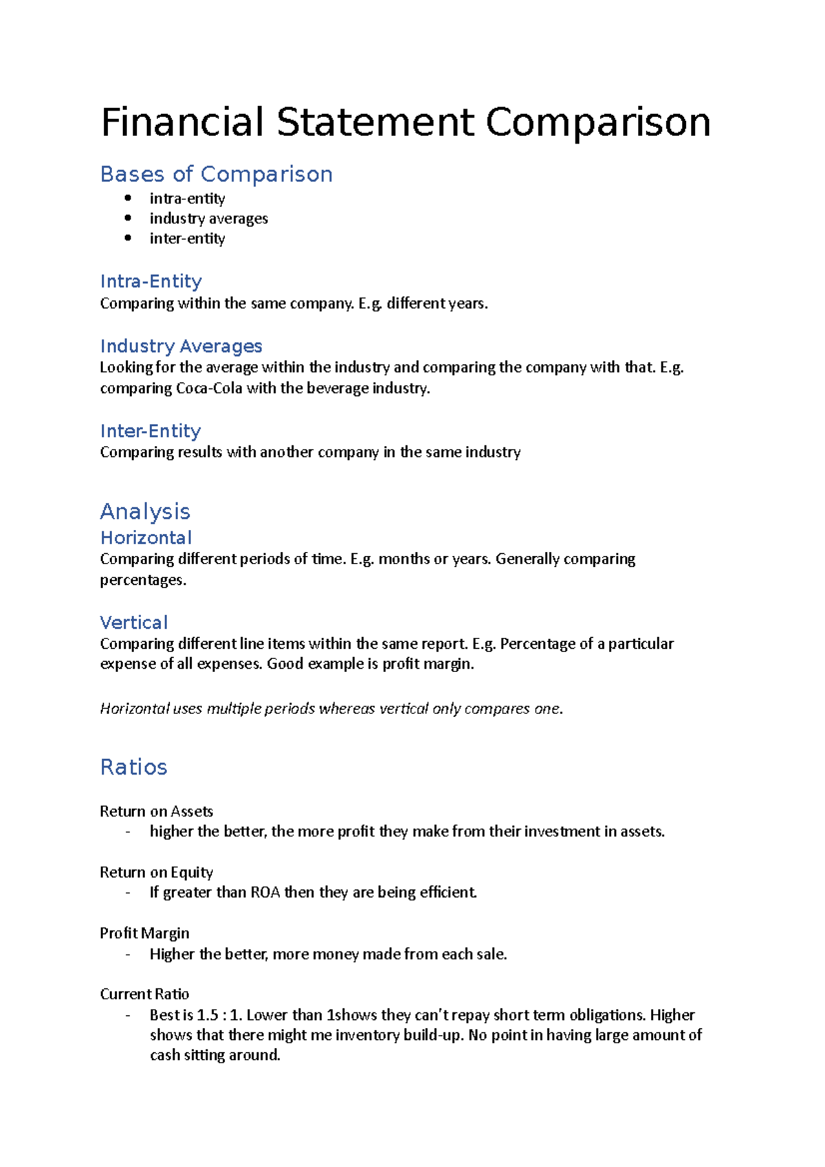 Financial Statement Comparison - E. different years. Industry Averages ...