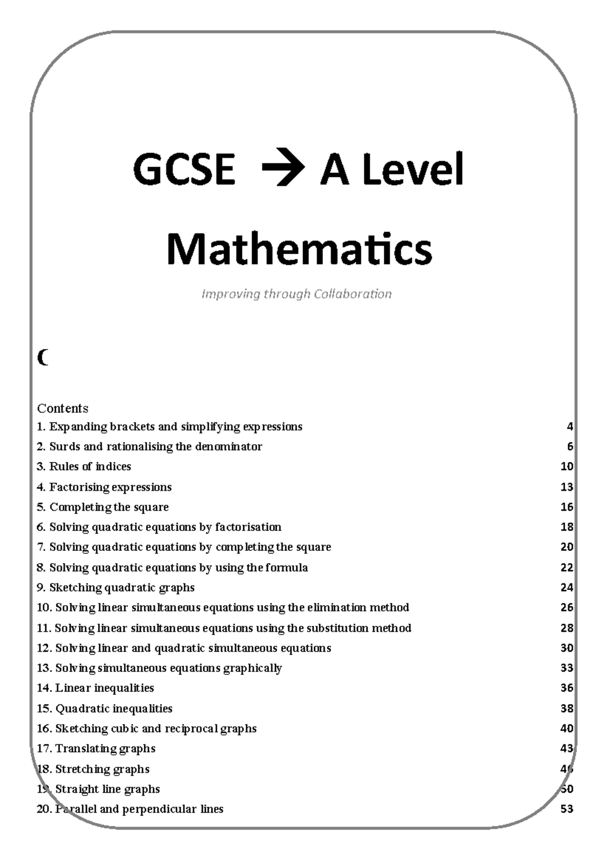 GCSE to A level transition Booklet times roman - Contents GCSE A Level ...
