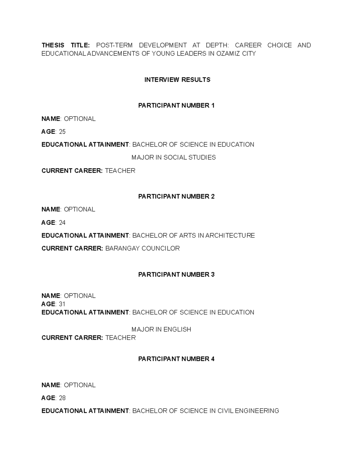 Interview Results - THESIS TITLE: POST-TERM DEVELOPMENT AT DEPTH ...