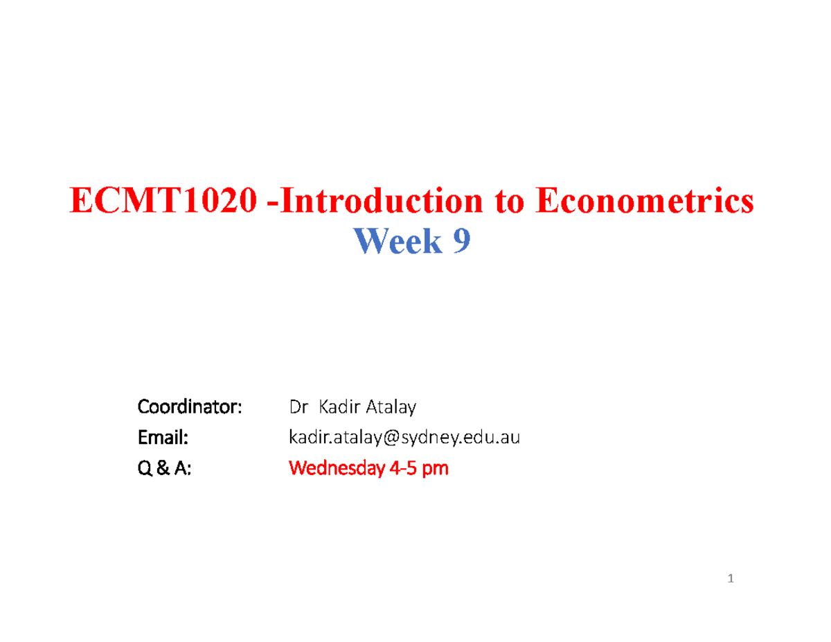 Ecmt1020 Lecture 9 Multivariant Regression Warning Tt Undefined Function 32 Warning Tt