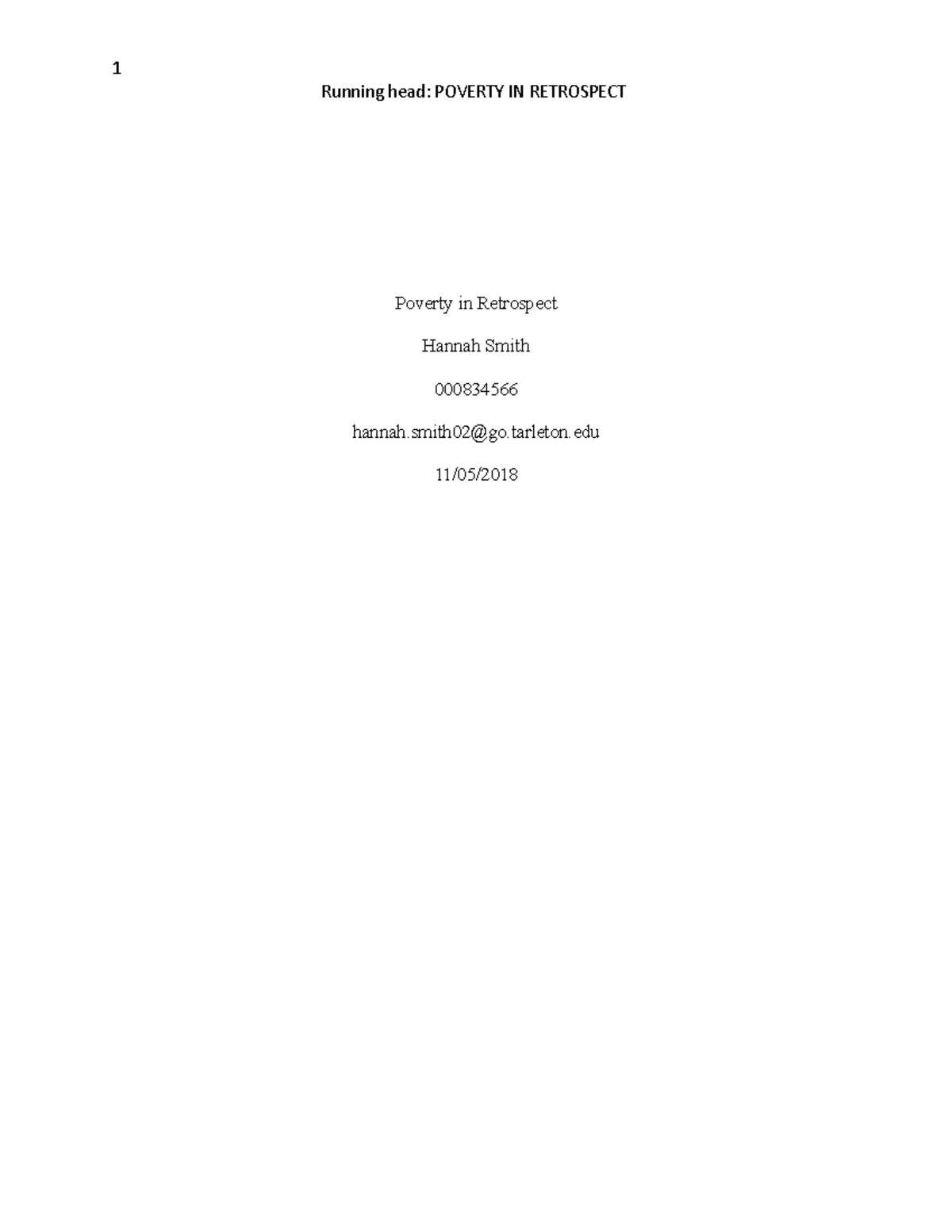 Reaction Paper 2 - Grade: 100 - 1 Running head: POVERTY IN RETROSPECT ...