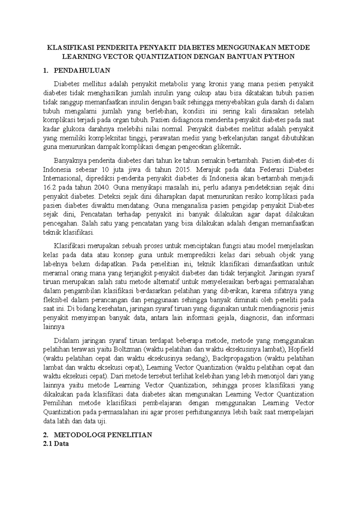 Learning Vector Quantization - KLASIFIKASI PENDERITA PENYAKIT DIABETES ...