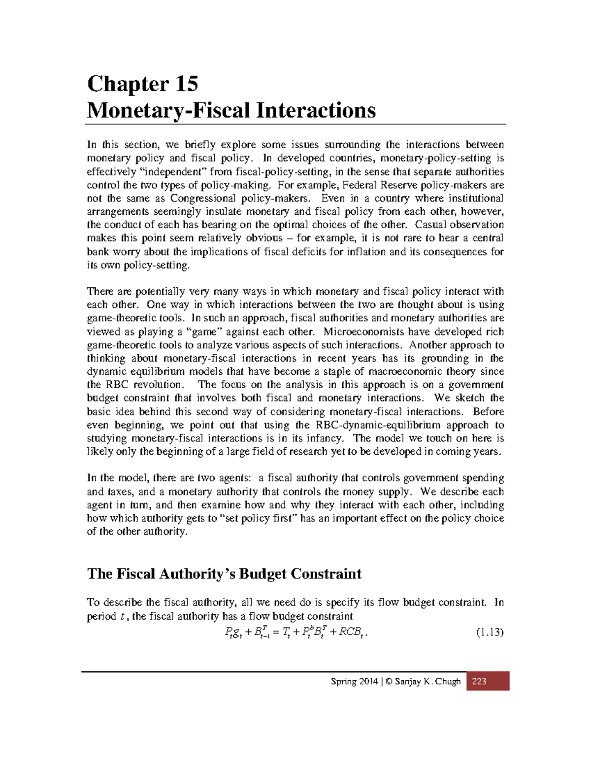 Chapter 15 - use it wisely - Chapter 15 Monetary-Fiscal Interactions In ...