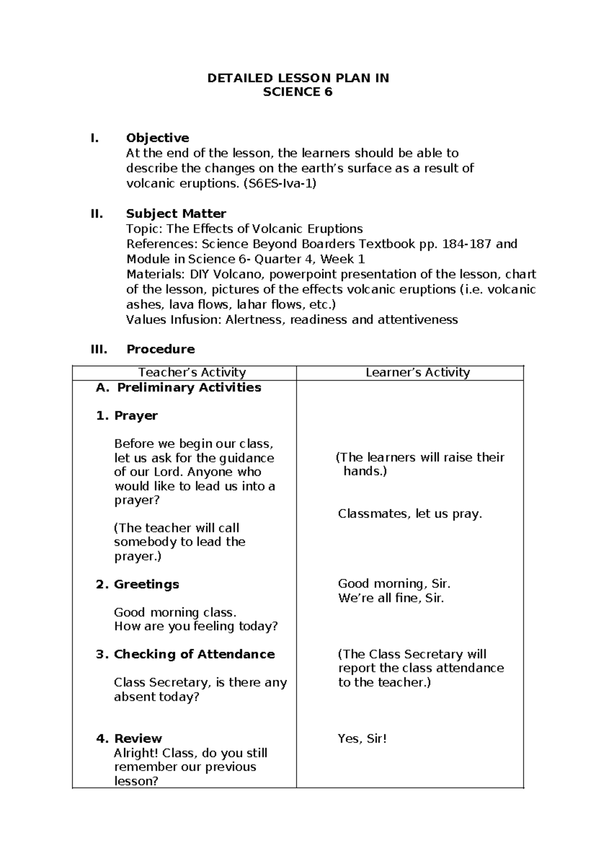 DLP grade 6 Volcanic Eruption May 3 2023 - DETAILED LESSON PLAN IN ...