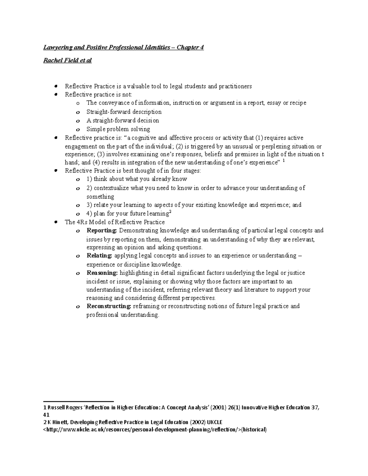 Legal System and Method - Rachel Field Chapter Summary - Lawyering and ...