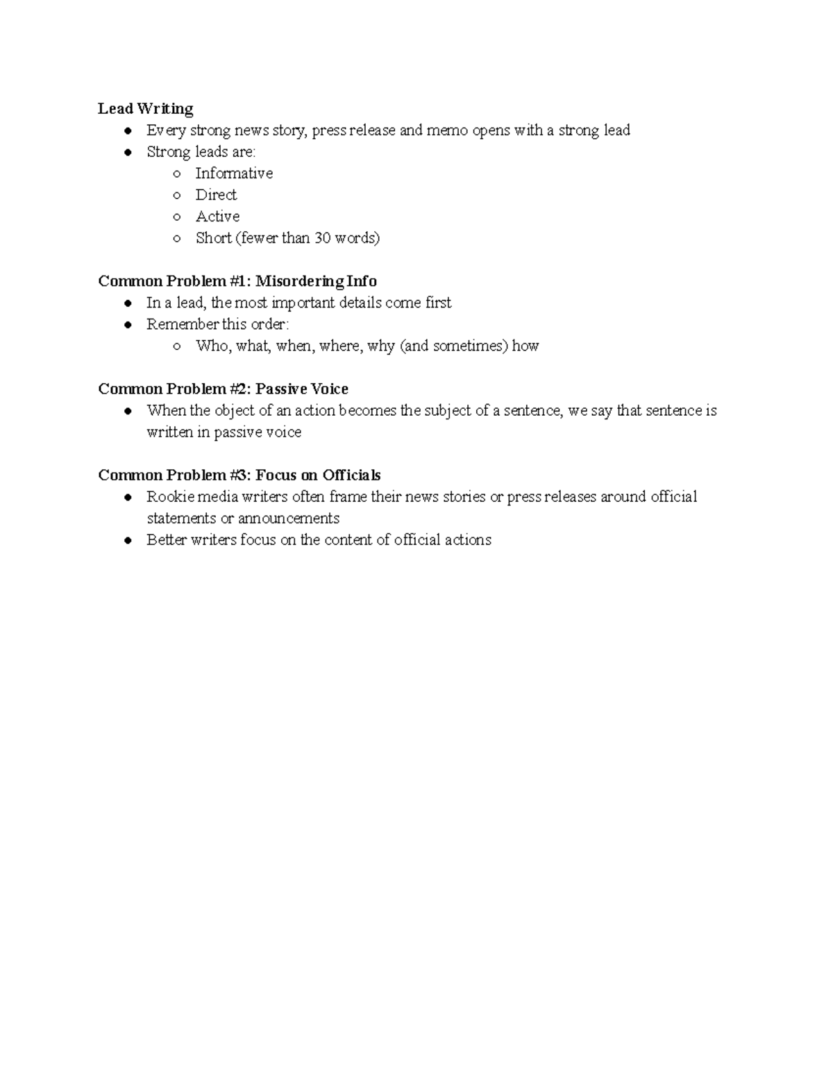 Pratcie Point Module #2 Lead Writing - Lead Writing Every strong news ...