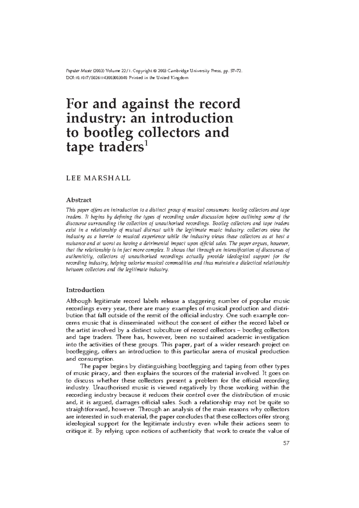 Bootlegging - readings for ssc 200 focusing on music industry - Popular ...