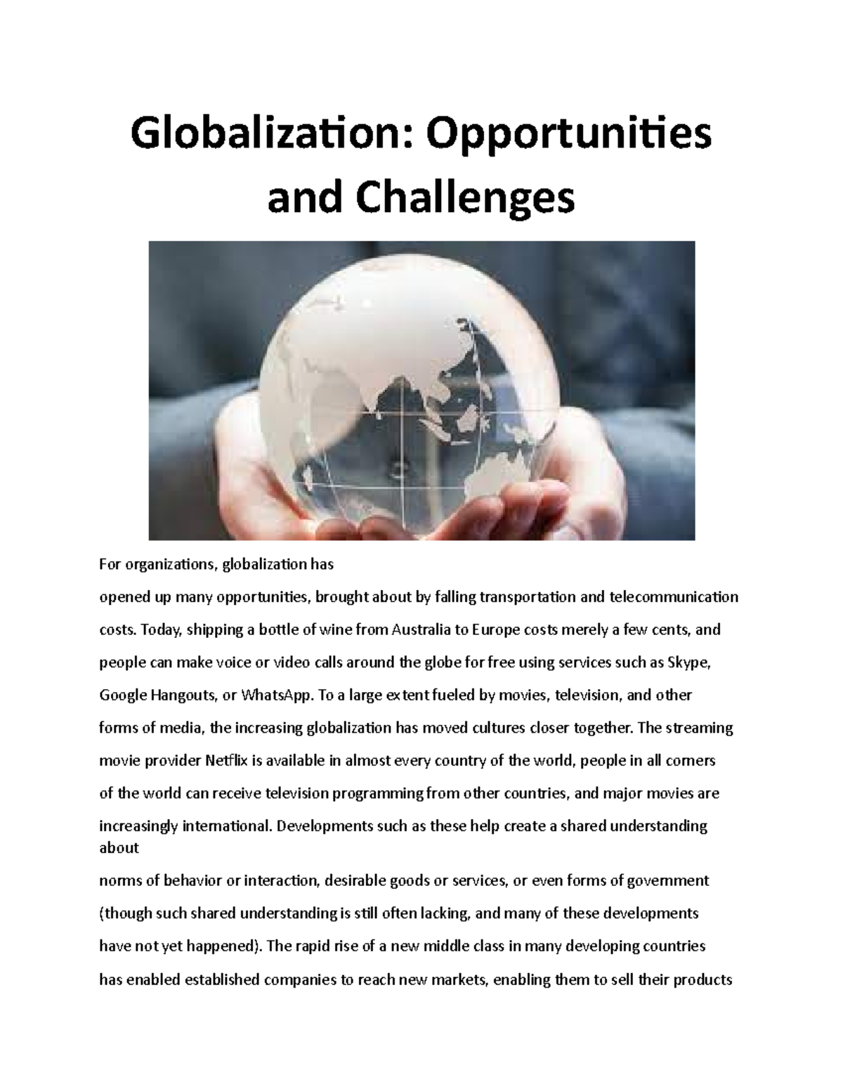 Globalization Opportunities and challenges - Globalization ...