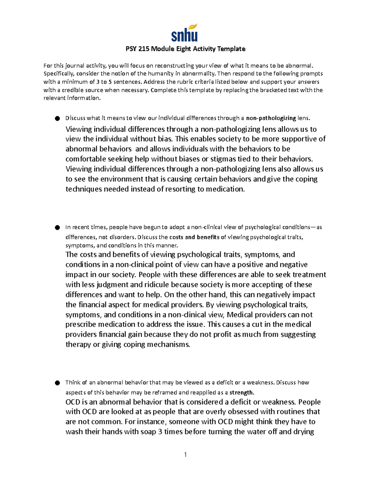 PSY 215 Module Eight Activity Template - PSY 215 Module Eight Activity ...