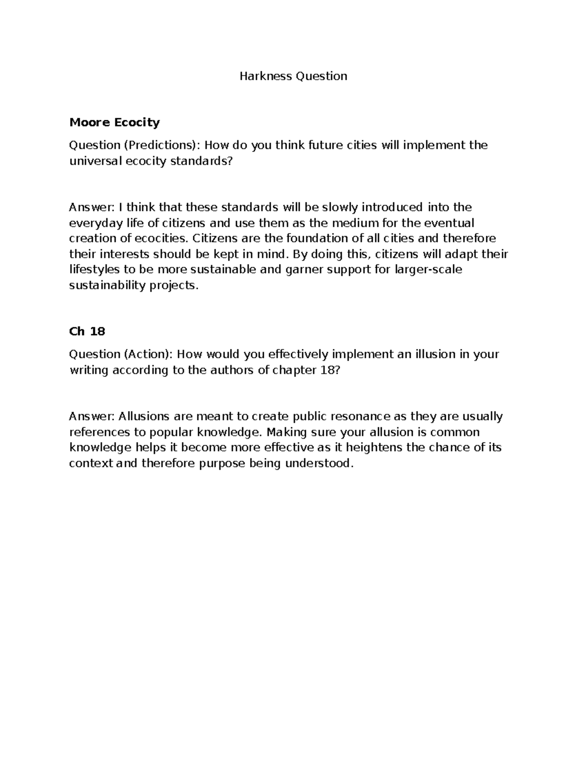 Harkness Questions - lol - Harkness Question Moore Ecocity Question ...