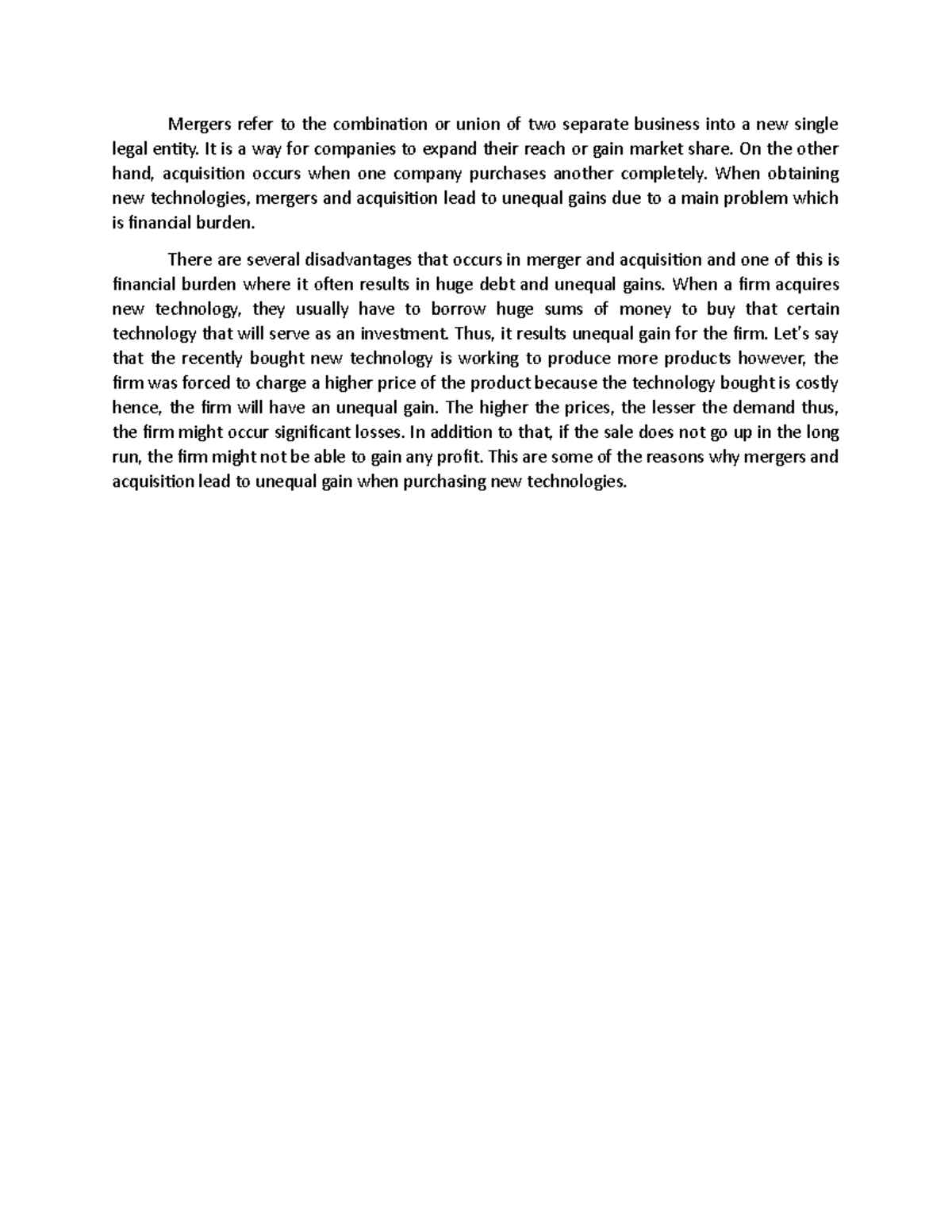 Mergers advantages and disadvantages. - Mergers refer to the ...