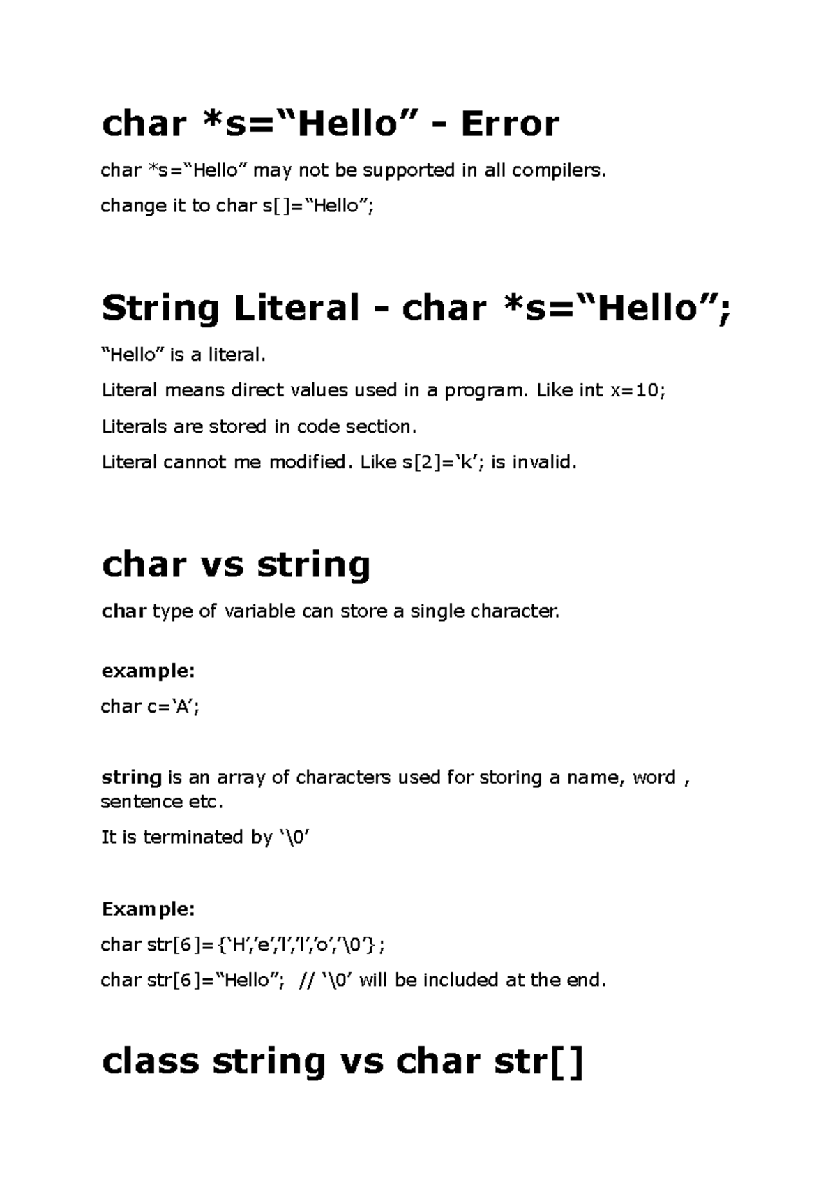 342 - it is notes of merge sort. - char *s=“Hello” - Error char *s ...