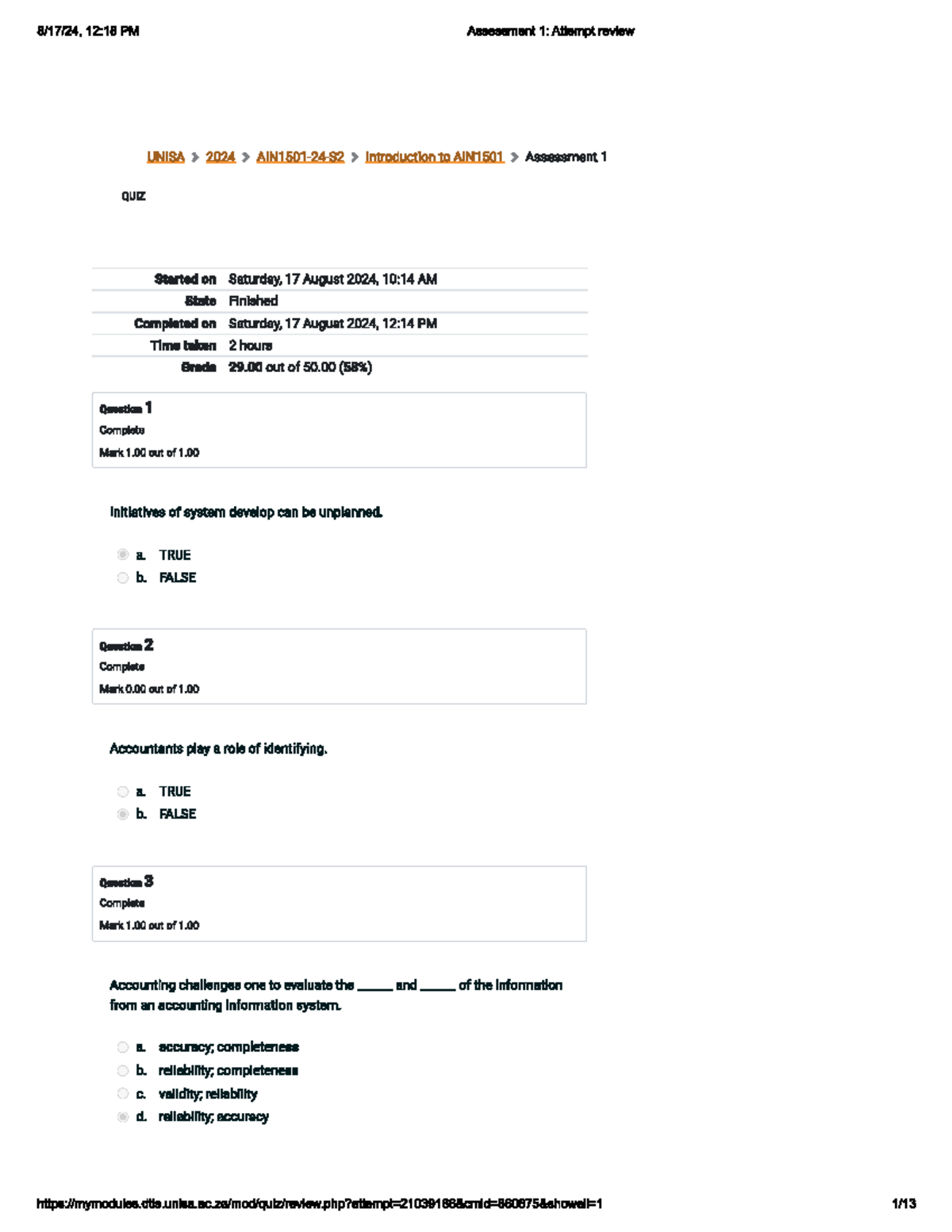 AIN1501 - ASSIGNMENT 1 - 12:18 PM Assessment 1: Attempt review UNISA ...