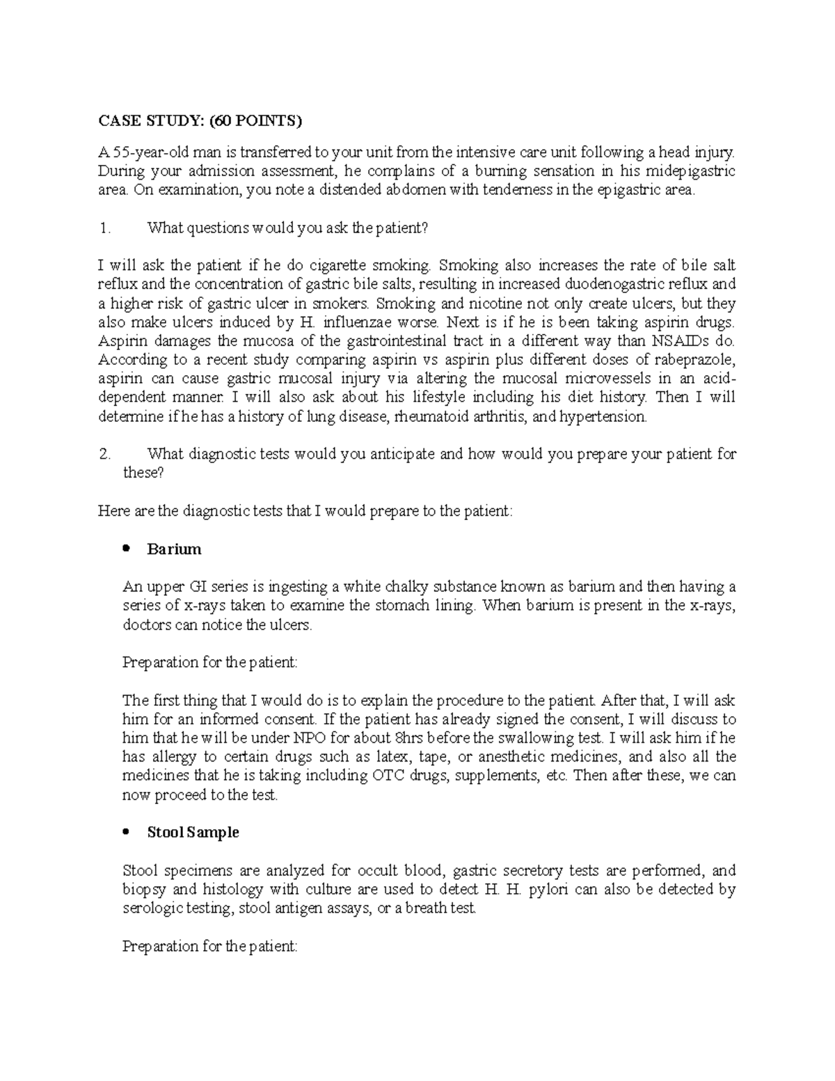 Case Study Lower Gastrointestinal Tract CASE STUDY 60 POINTS A 55