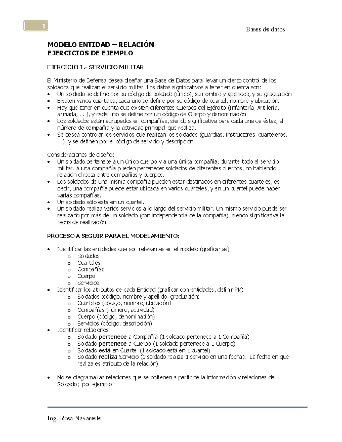 Ejercicios de Mer - Bases de datos MODELO ENTIDAD – RELACIÓN EJERCICIOS DE EJEMPLO EJERCICIO 1 ...