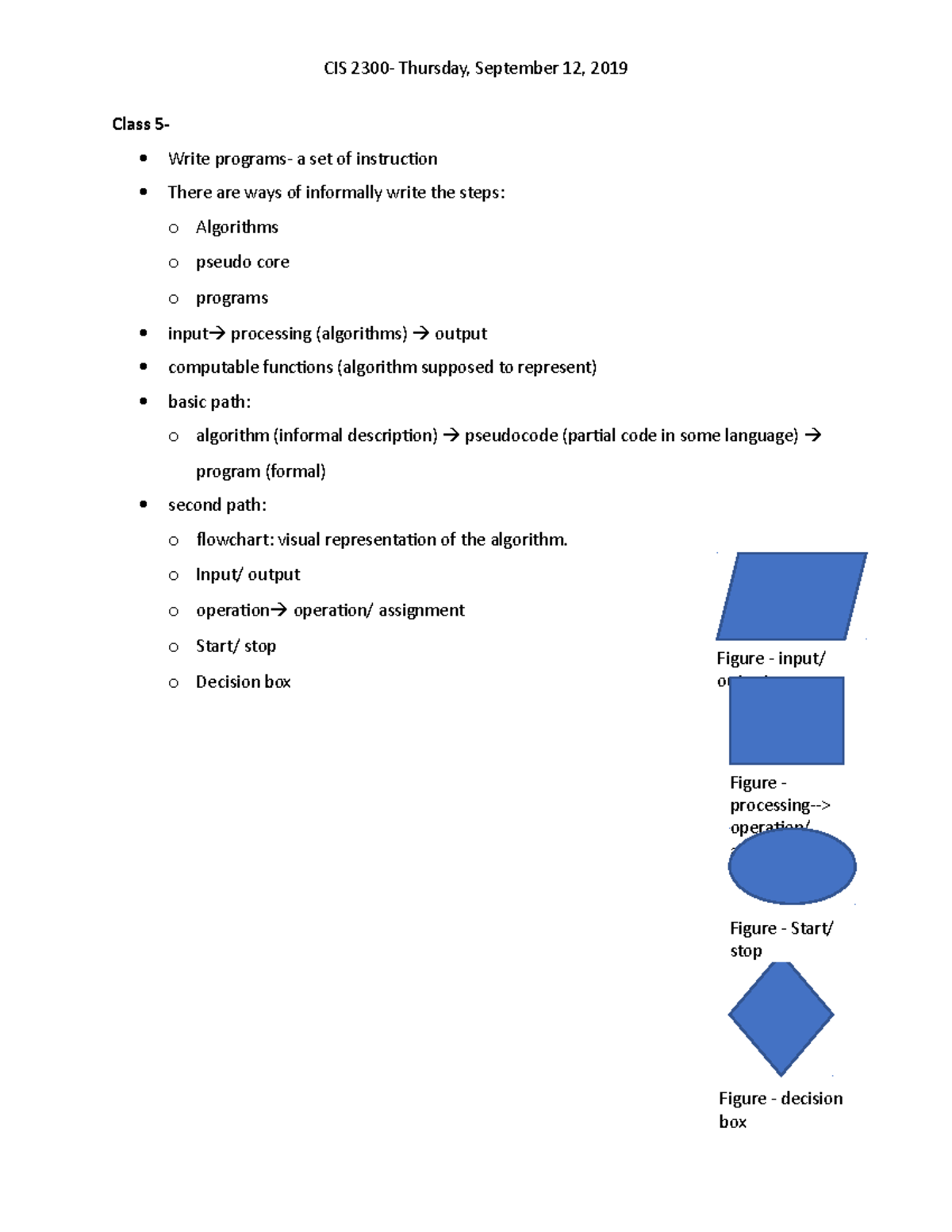 Class 5 - Lecture notes 5 - CIS 2300- Thursday, September 12, 2019 ...