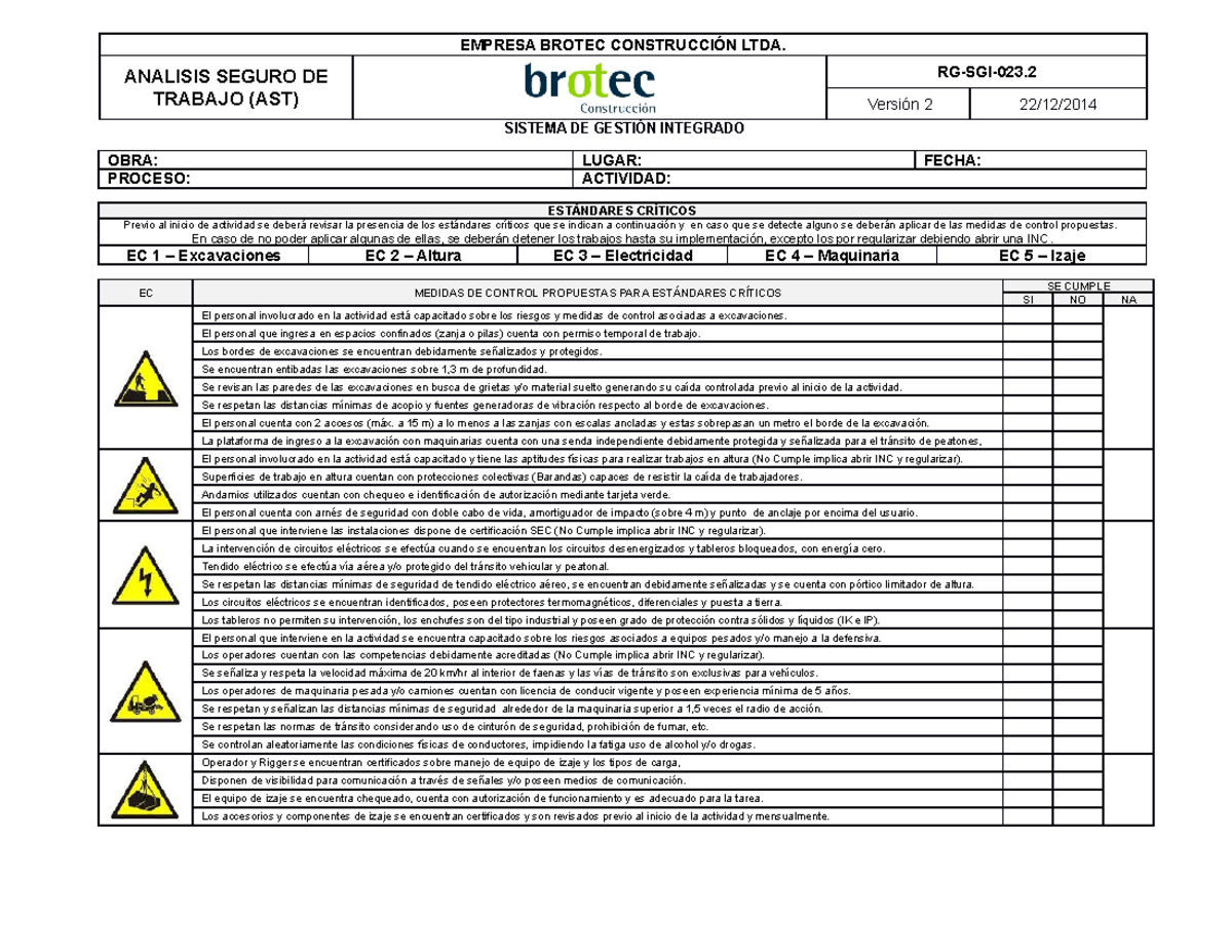 RG-SGI-023 02 ed2 AST - enfierradura - EMPRESA BROTEC CONSTRUCCIÓN LTDA ...