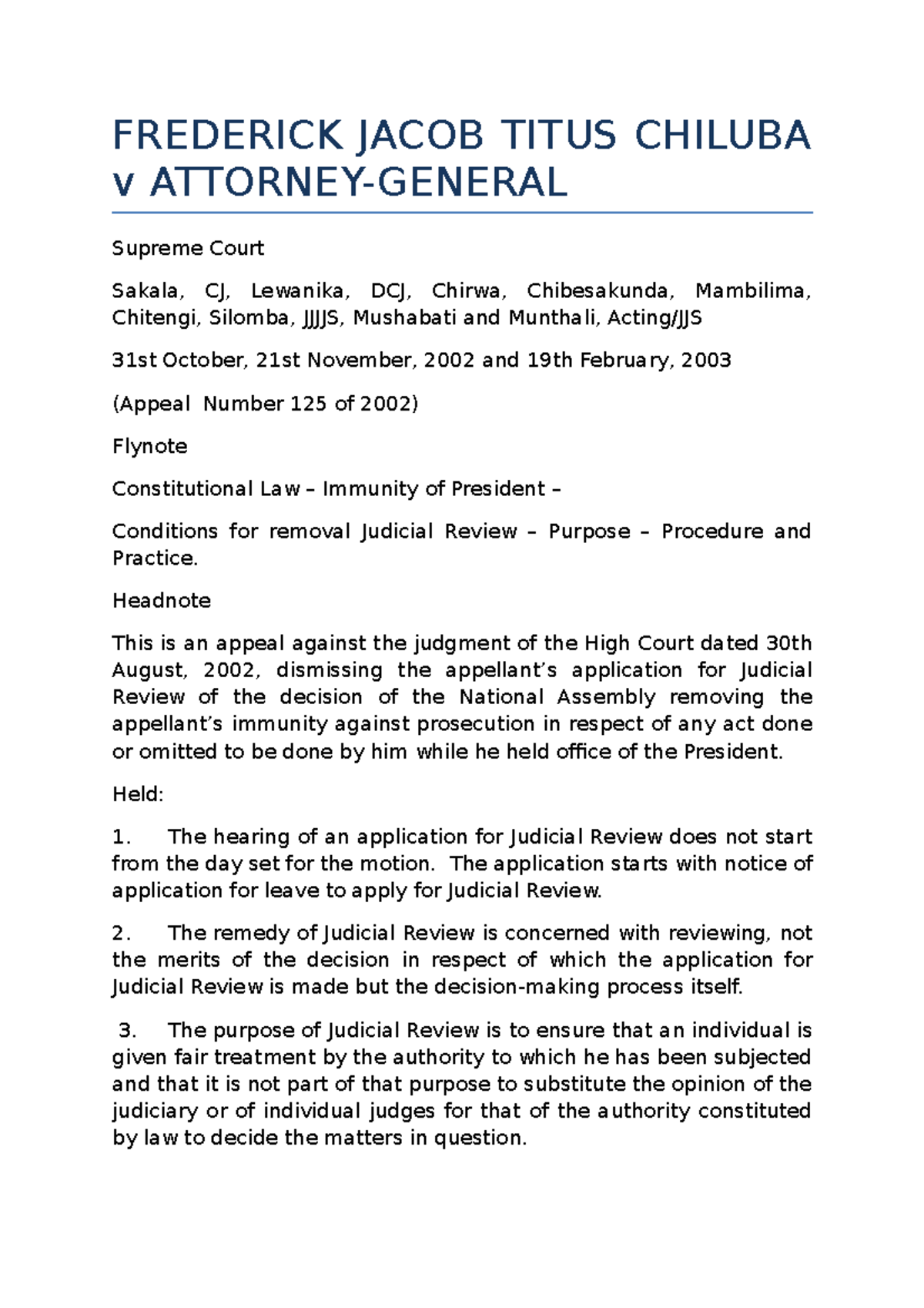 Frederick Jacob Titus Chiluba v Attorney - FREDERICK JACOB TITUS ...
