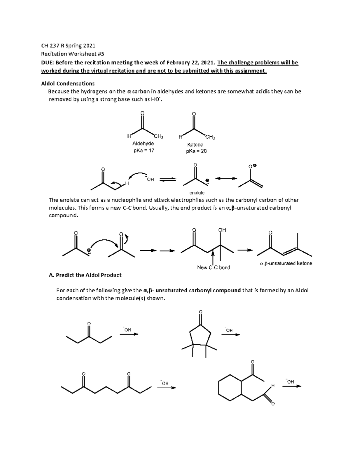 CH 237 Pre-recitation Worksheet 5 Sp 2021 - CH 237 R Spring 2021 ...
