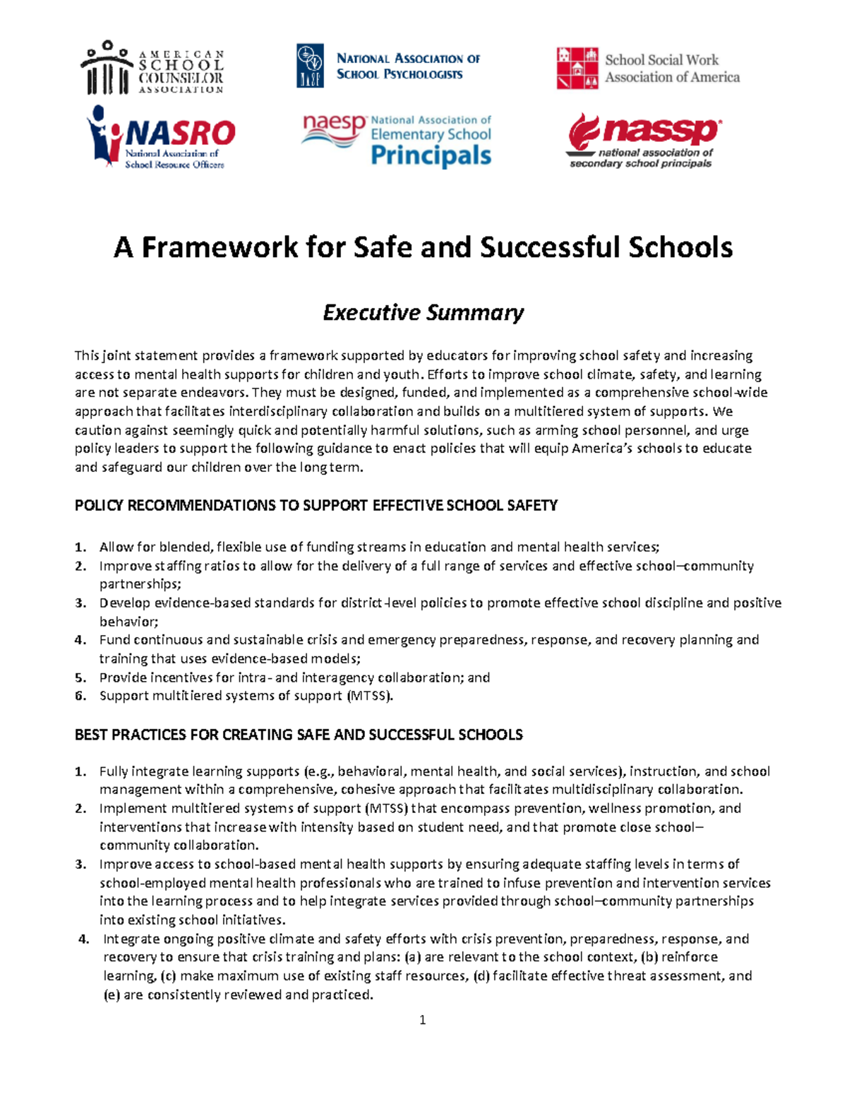 Frameworkfor Safeand Successful School Environments Final - A Framework ...