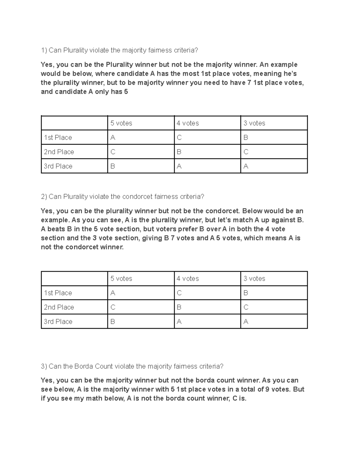 Math Project - Can Plurality violate the majority fairness criteria ...