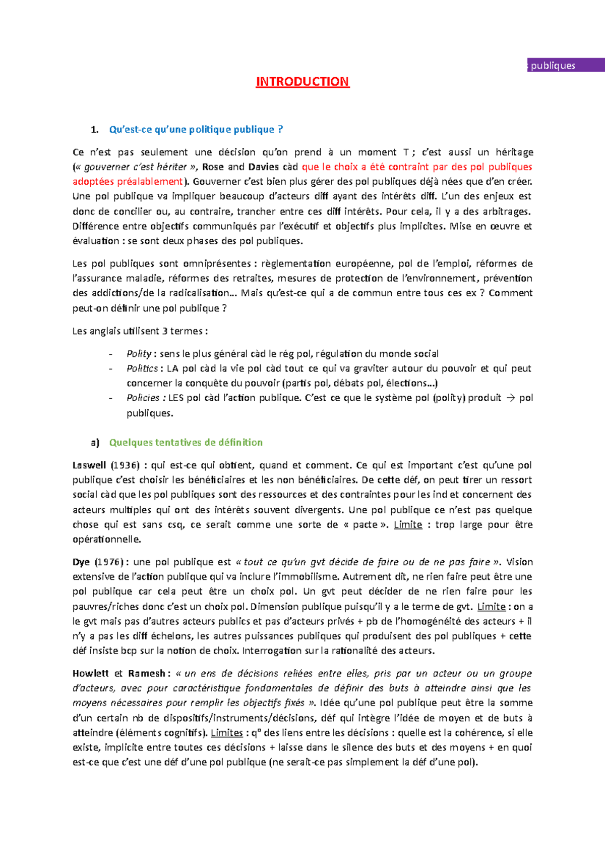 Introduction - INTRODUCTION Qu’est-ce qu’une politique publique? Ce n ...